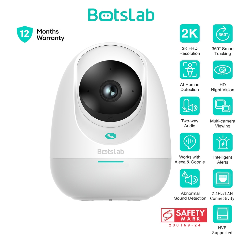 Botslab Indoor Cam 2E Pro, 2K Pan and Tilt CCTV Home Camera Security ...
