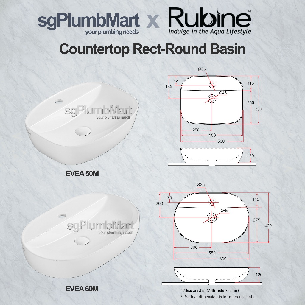 Rubine x sgPlumbMart EVEA 50M / EVEA 60M Countertop Ceramic Basin ...