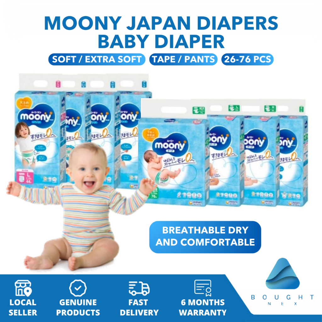 MOONY Japan Diapers Tape & Pants - Soft, Extra Soft, Baby Diaper, High ...