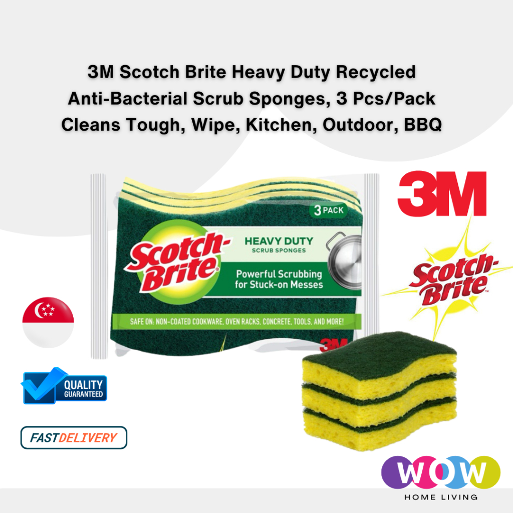 3M Scotch Brite Heavy Duty Recycled Anti Bacterial Scrub Sponges, 3 ...