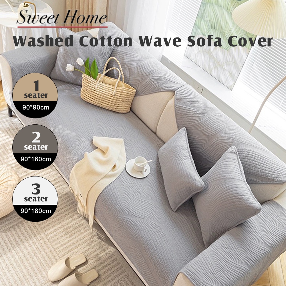 100% Washed Cotton Wave Sofa Covers Solid Color Sofa Covers Living ...