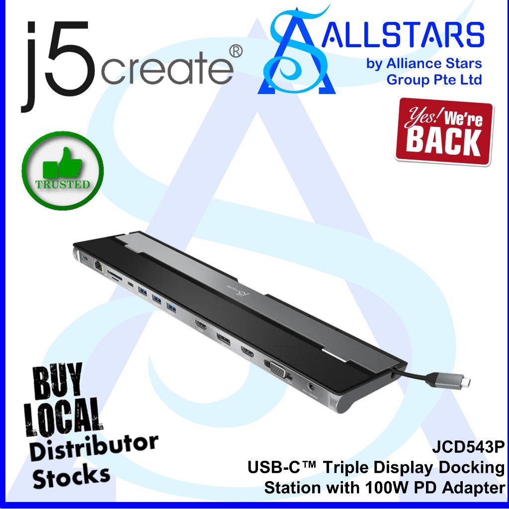 (ALLSTARS) J5create JCD543P USB-C™ Triple Display Docking Station with ...