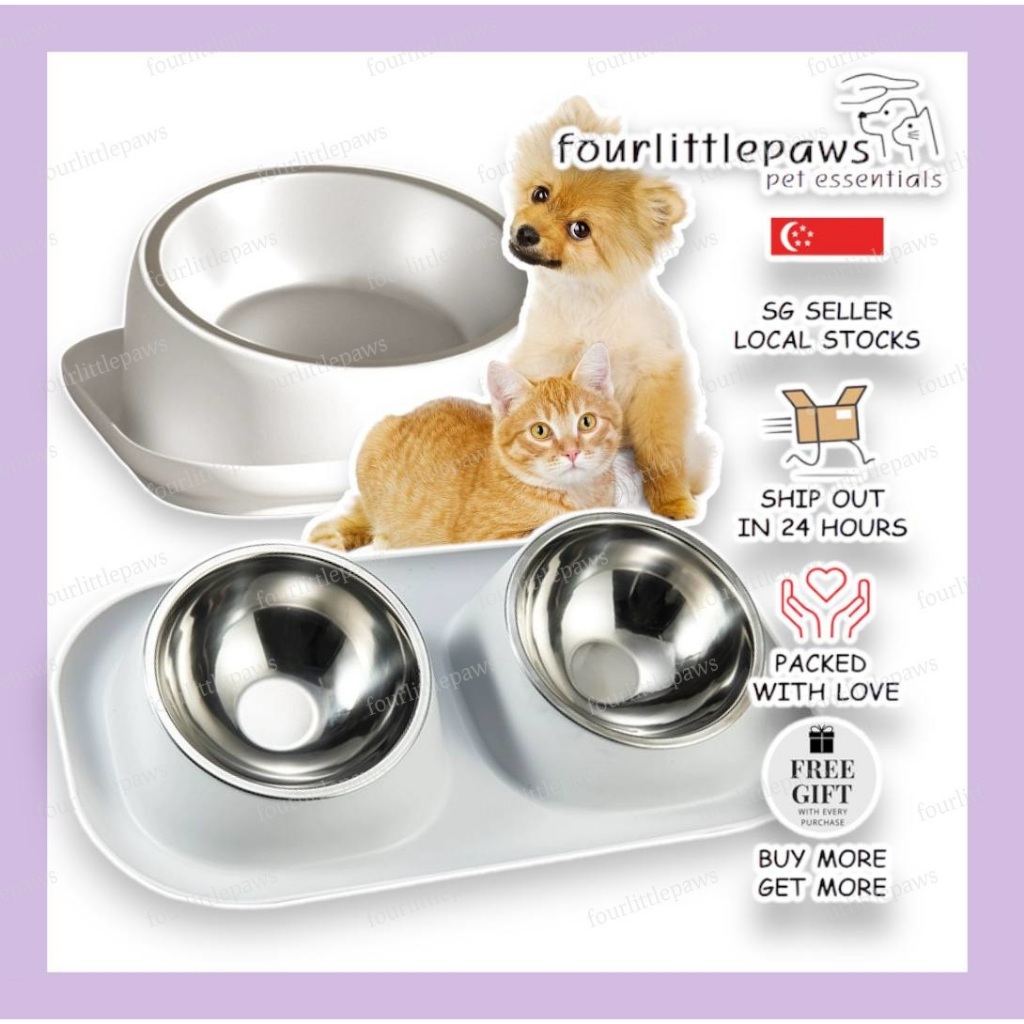 fourlittlepaws Slanted Stainless Steel Bowl | Elevated | Single Bowl ...