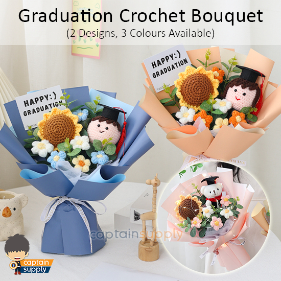 Graduation Crochet Flower Bouquet with Cute Doll / Bear (FREE Carrier ...