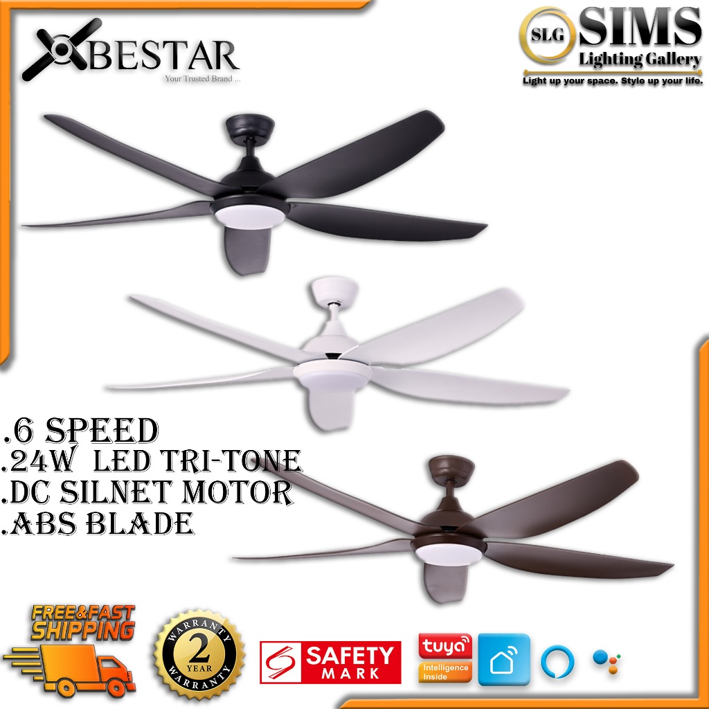 Bestar Star-5 DC Motor WI-FI Ceiling Fan with 24W-3 Tone LED and Remote ...
