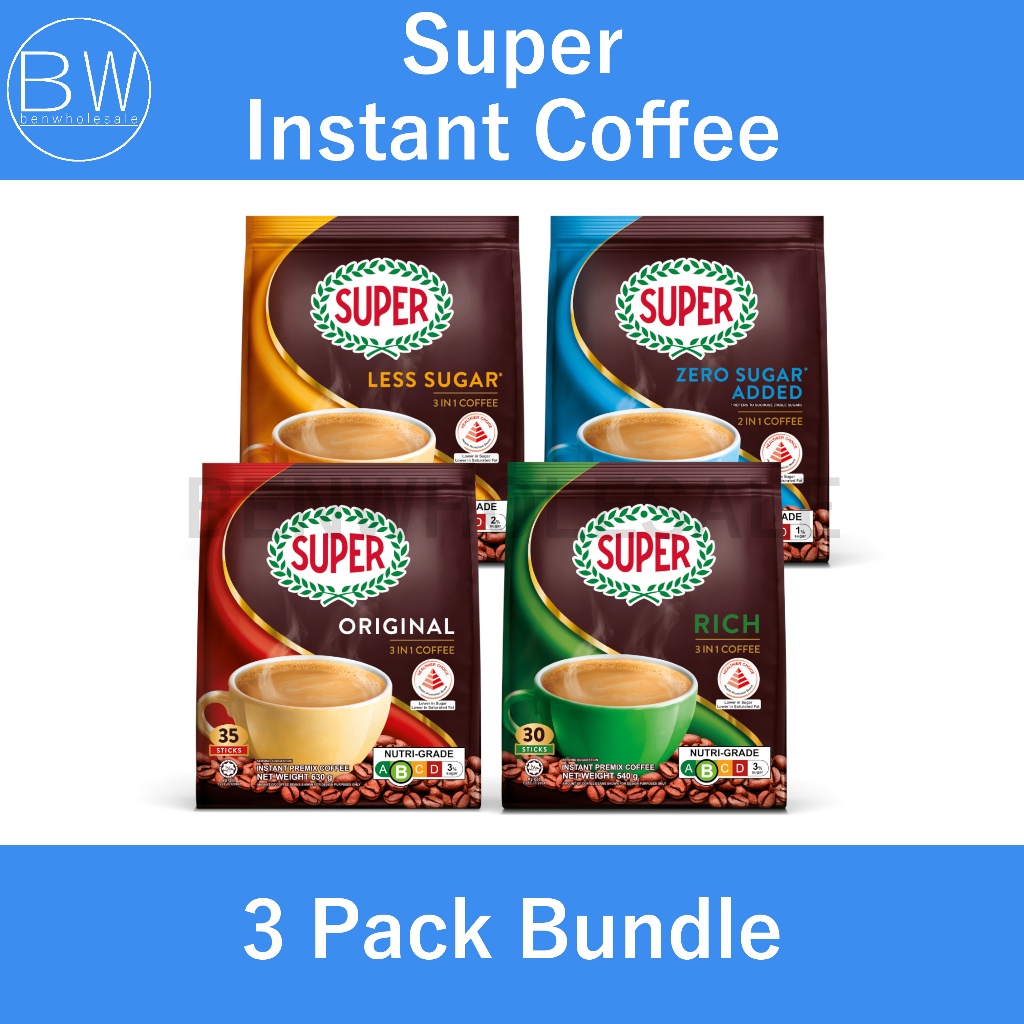 Super Instant Coffee (3 Pack bundle) (Original / Rich / Less Sugar ...