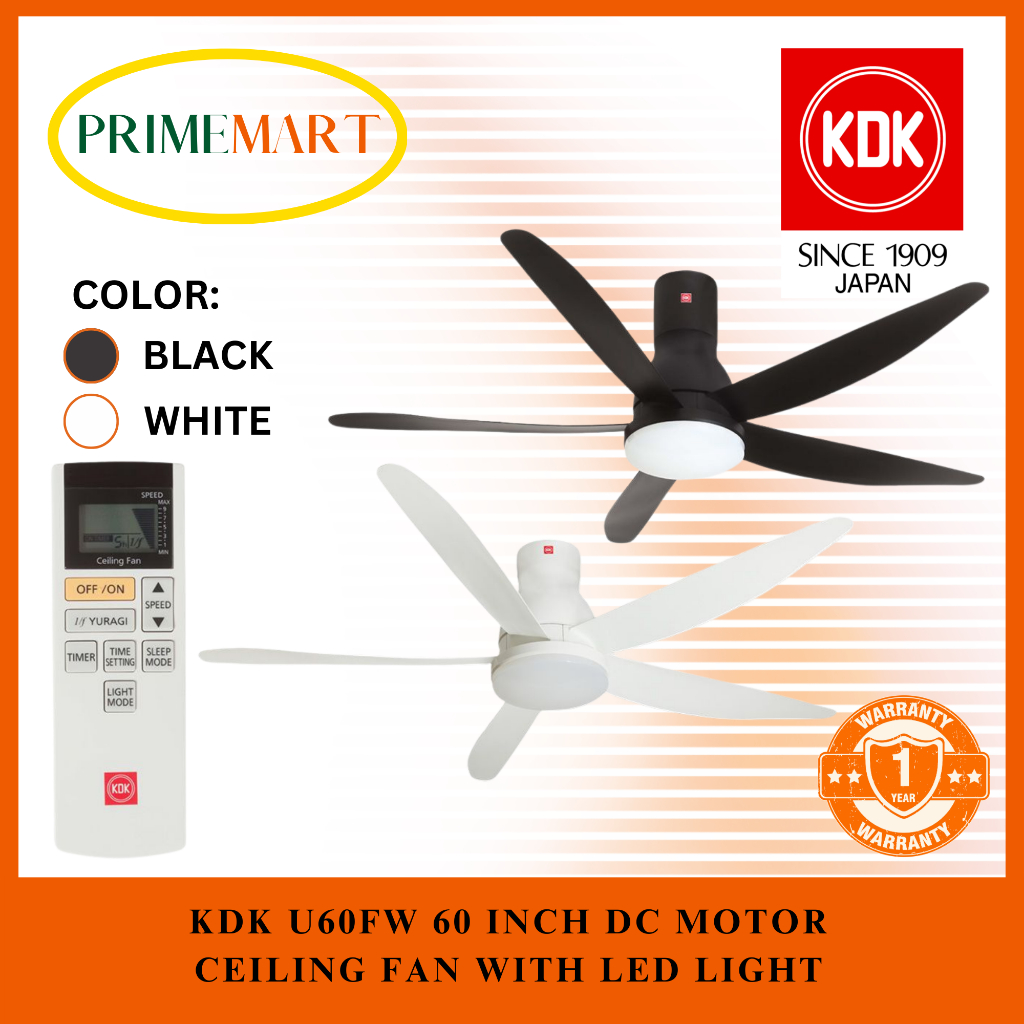KDK U60FW 60 INCH DC MOTOR CEILING FAN WITH LED LIGHT + 1 YEAR WARRANTY ...