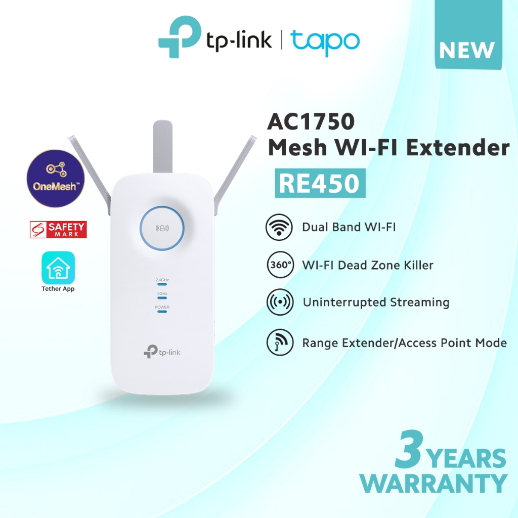 TP-Link Dual Band Gigabit Wireless Wi-Fi Extender/Booster RE450 AC1750 ...