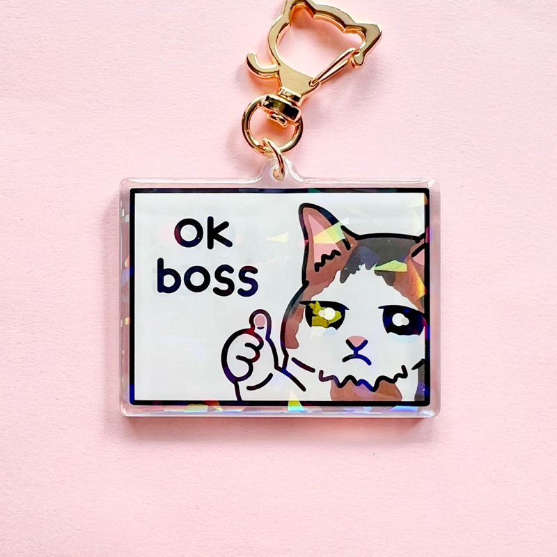 (SG) "Ok Boss" cat meme double-sided epoxy holographic clear acrylic ...