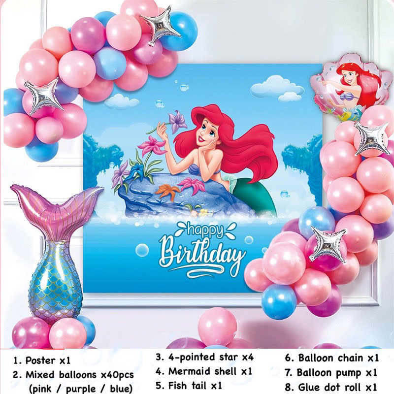 [SG Seller] Little Mermaid Party Decoration Set Girl Princess Ariel ...