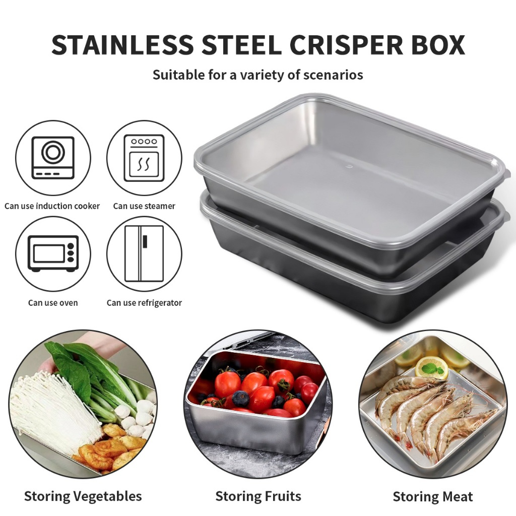 Stainless Steel Square Tray with lid Rectangular Plate Crisper Small ...