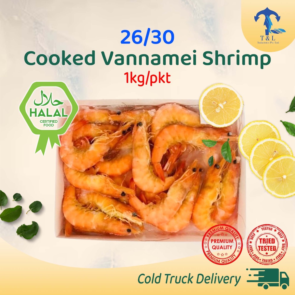 Halal Live Cooked Vannamei Shrimps Prawn 26 30 1kg 美人虾 Shopee