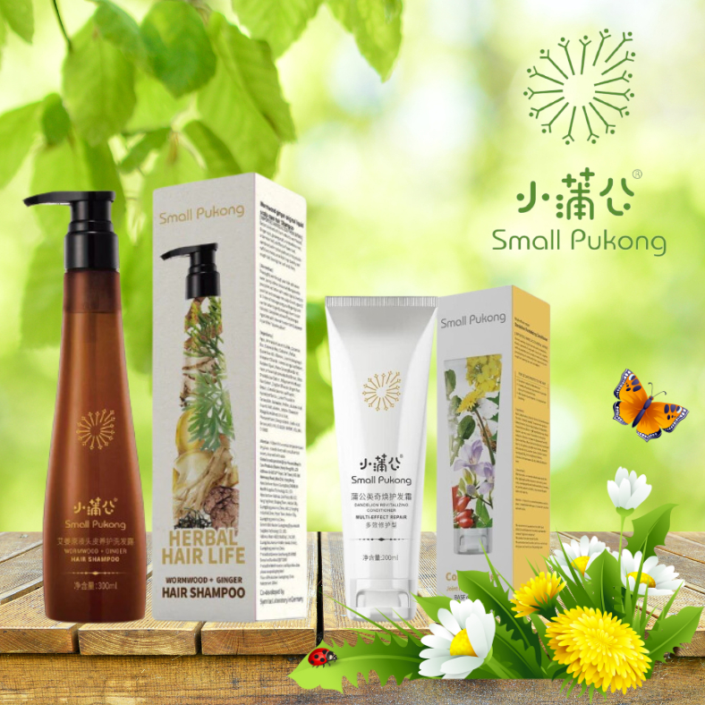 Small Pukong Wormwood Ginseng Shampoo 300ml & Revitalizing Conditioner 200ml Set ...