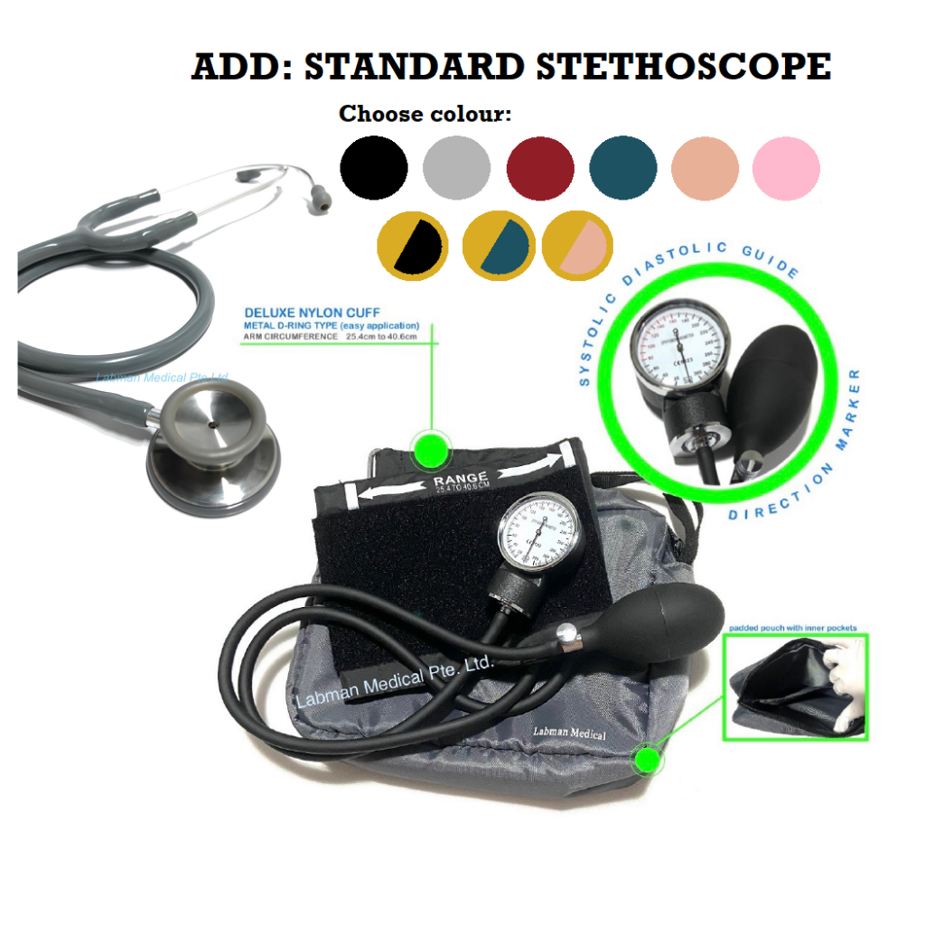 LM Aneroid Sphygmomanometer option + Stethoscope, Manual BP blood ...