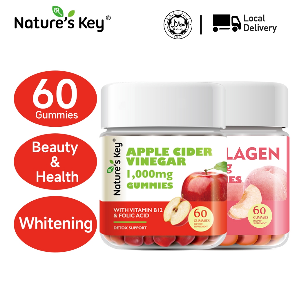 Nature's Key Hala Apple Cider Vinegar Gummies + Collagen Gummies Sugar ...