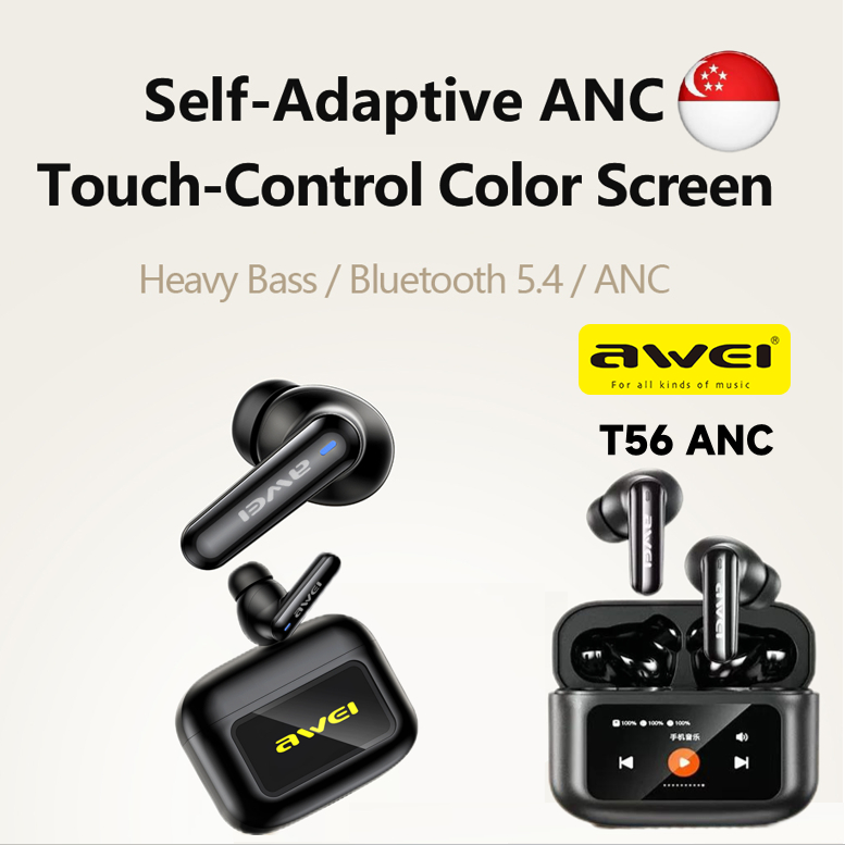 AWEI TWS High Bluetooth 5.4 Earphones Smart Touch Screen T56 ANC+ENC ...