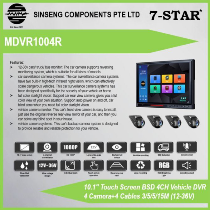 10.1''inch Touch Screen Monitor Car Vehicle 4CH DVR Recorder with BSD ...