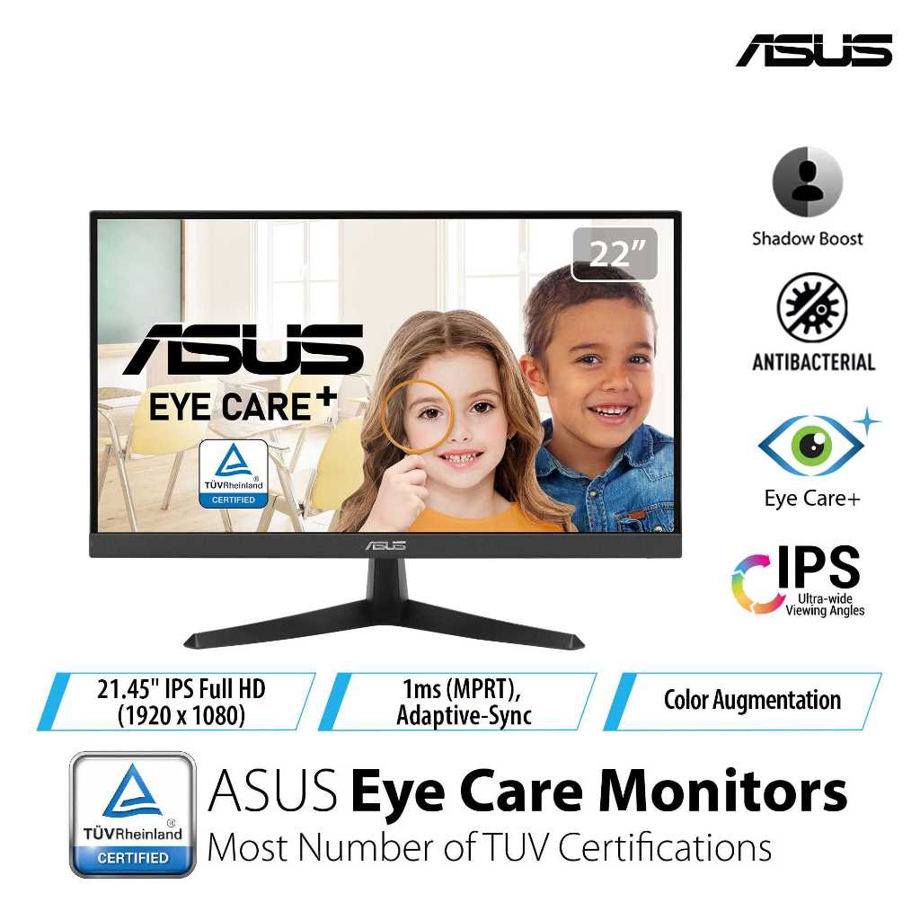 ASUS VY229HE Eye Care Monitor - 22", Full HD, IPS, 75Hz, 1ms, Eye Care ...