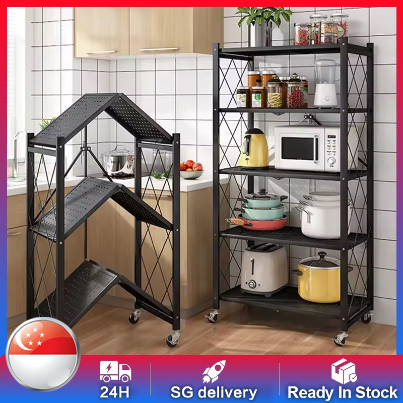 ⚡SG Next Day Delivery⚡Metal Folding Kitchen Storage Rack/Shelf ...