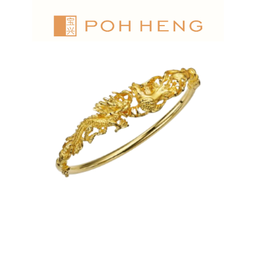 Poh Heng Jewellery 22K Dragon Phoenix Bangle in Yellow Gold [Price By Weight] | Shopee Singapore