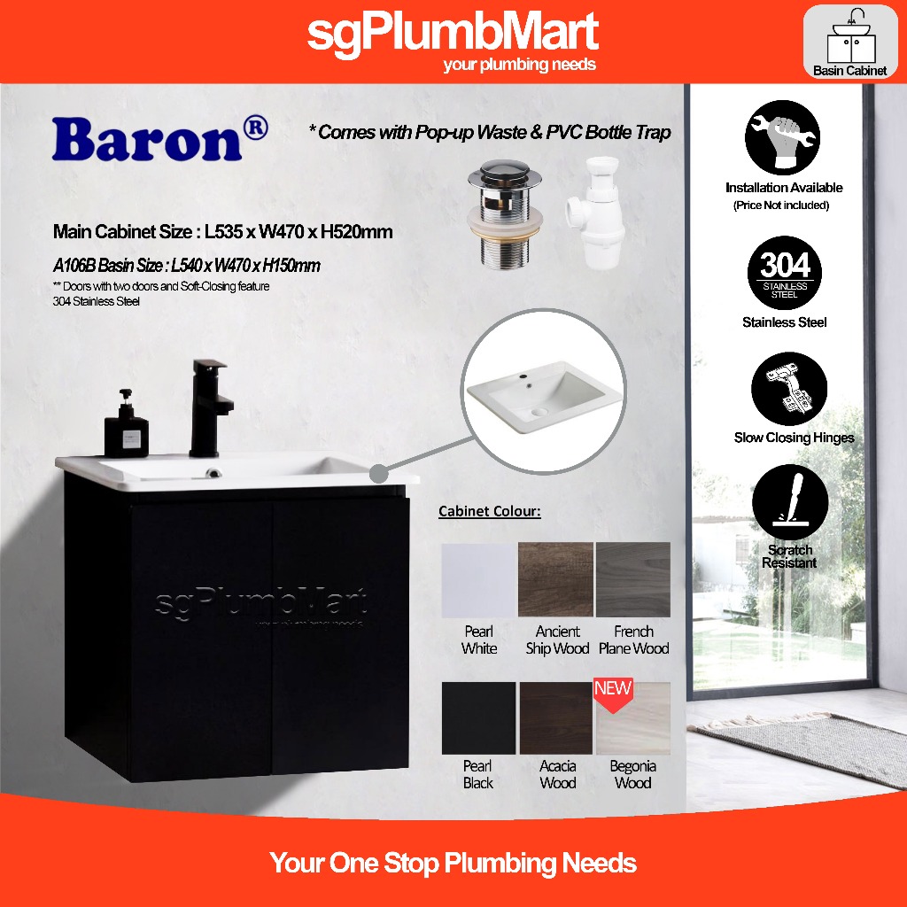 Baron x sgPlumbMart A106B Stainless Steel Basin Cabinet Set with ...
