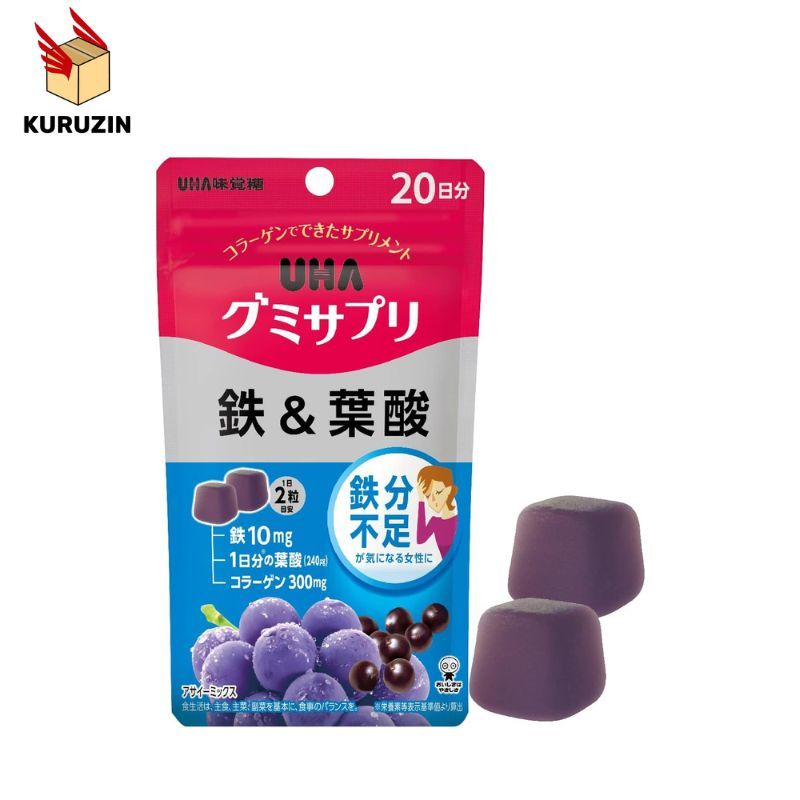 UHA Mikakuto Iron and Folic Acid Gummy Supplement 20 days supply Acai Mix flavor【Direct from ...