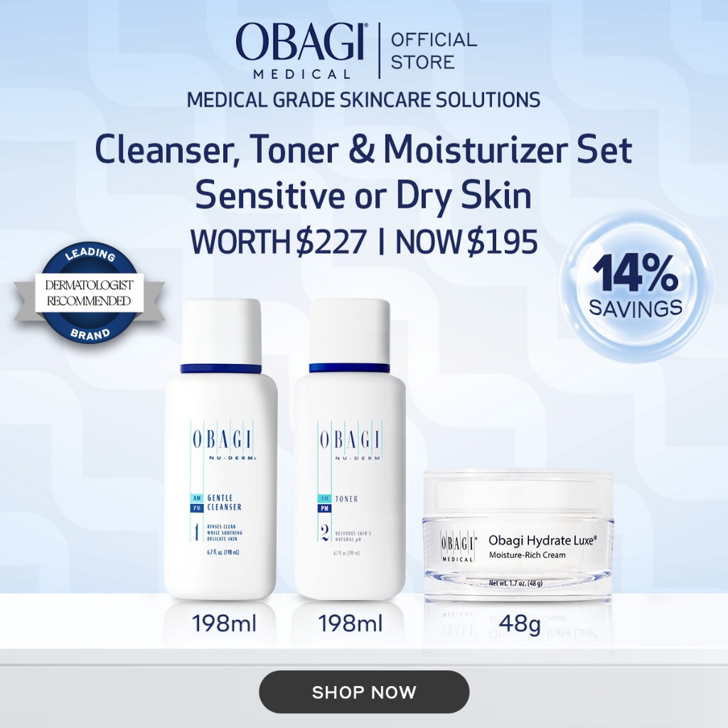 Obagi Medical Cleanser, Toner & Moisturizer Set (For Sensitive/Dry Skin ...