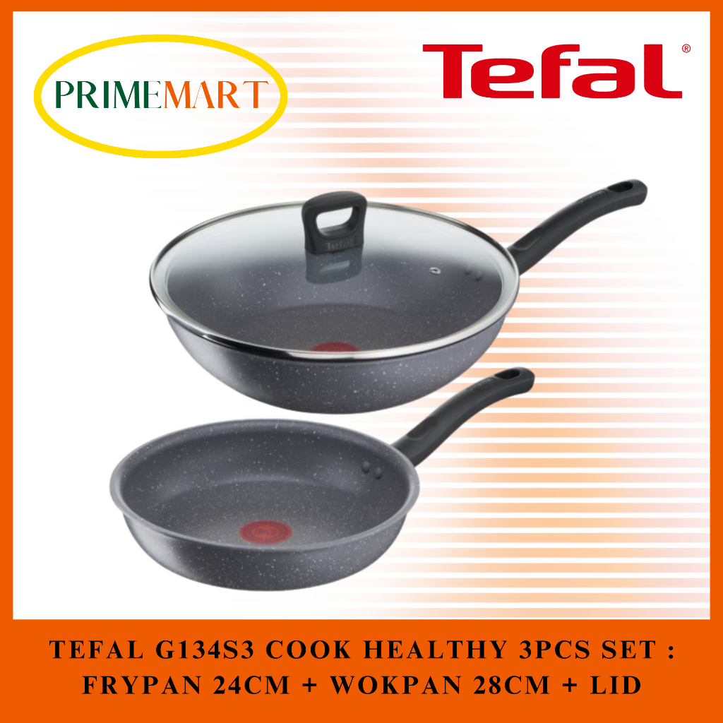 TEFAL G134S3 COOK HEALTHY 3PCS SET : FRYPAN 24CM + WOKPAN 28CM + LID | Shopee Singapore