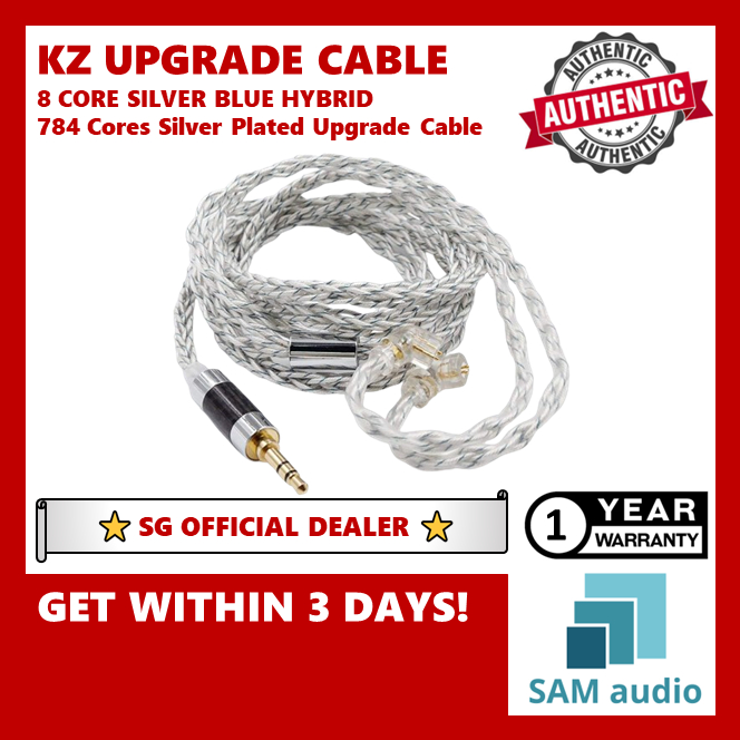 [🎶SG] KZ EARPHONES CABLE 8 CORE SILVER / BLUE HYBRID 784 CORES SILVER ...