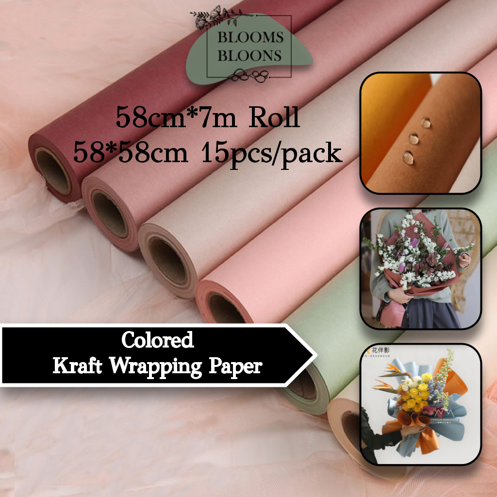 [SG] 7m*58cm Rolled / 58*58cm 15pcs/packet Colored Kraft Paper Wrapping ...