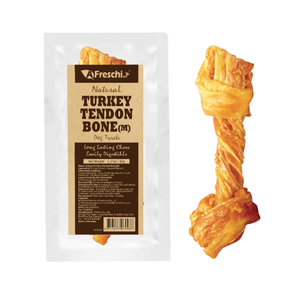 Afreschi Turkey/Singapaw Beef Turkey Tendon Dog Chew - Medium, Natural ...