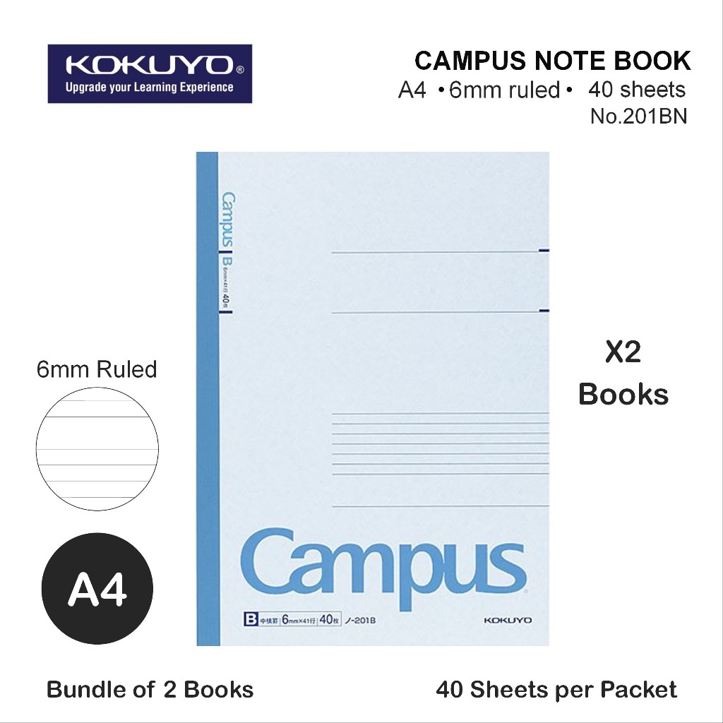 Kokuyo Campus Notebook Ruled Line 6mm A5 No.104BN / B5 No.4BN / A4 No ...