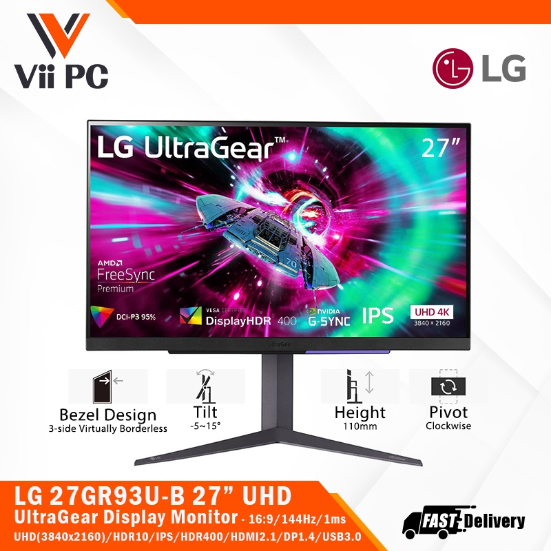 LG 27GR93U-B 27" UltraGear UHD(3840x2160)/16:9/IPS/144Hz/1ms/HDR400 ...