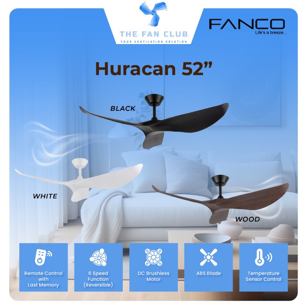 Fanco Huracan 52" 3 Blade DC Ceiling Fan with Installation Promo ...