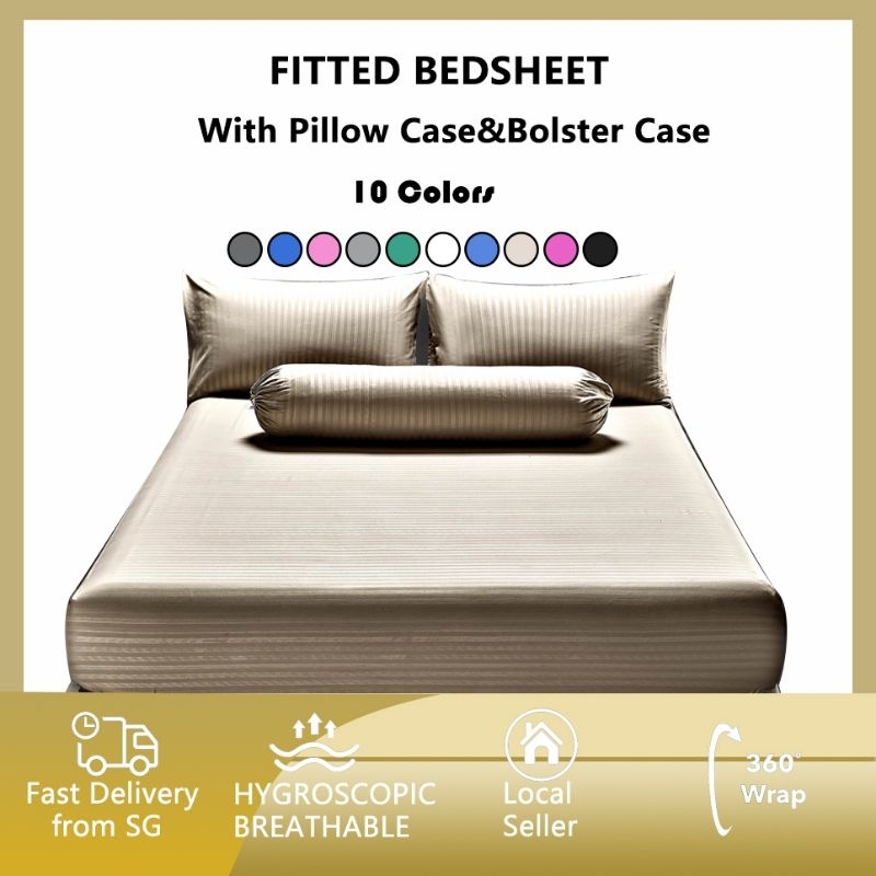 New Soft cotton Fitted Bedsheet with Pillow Cases And Bolster case1000tc | Shopee Singapore