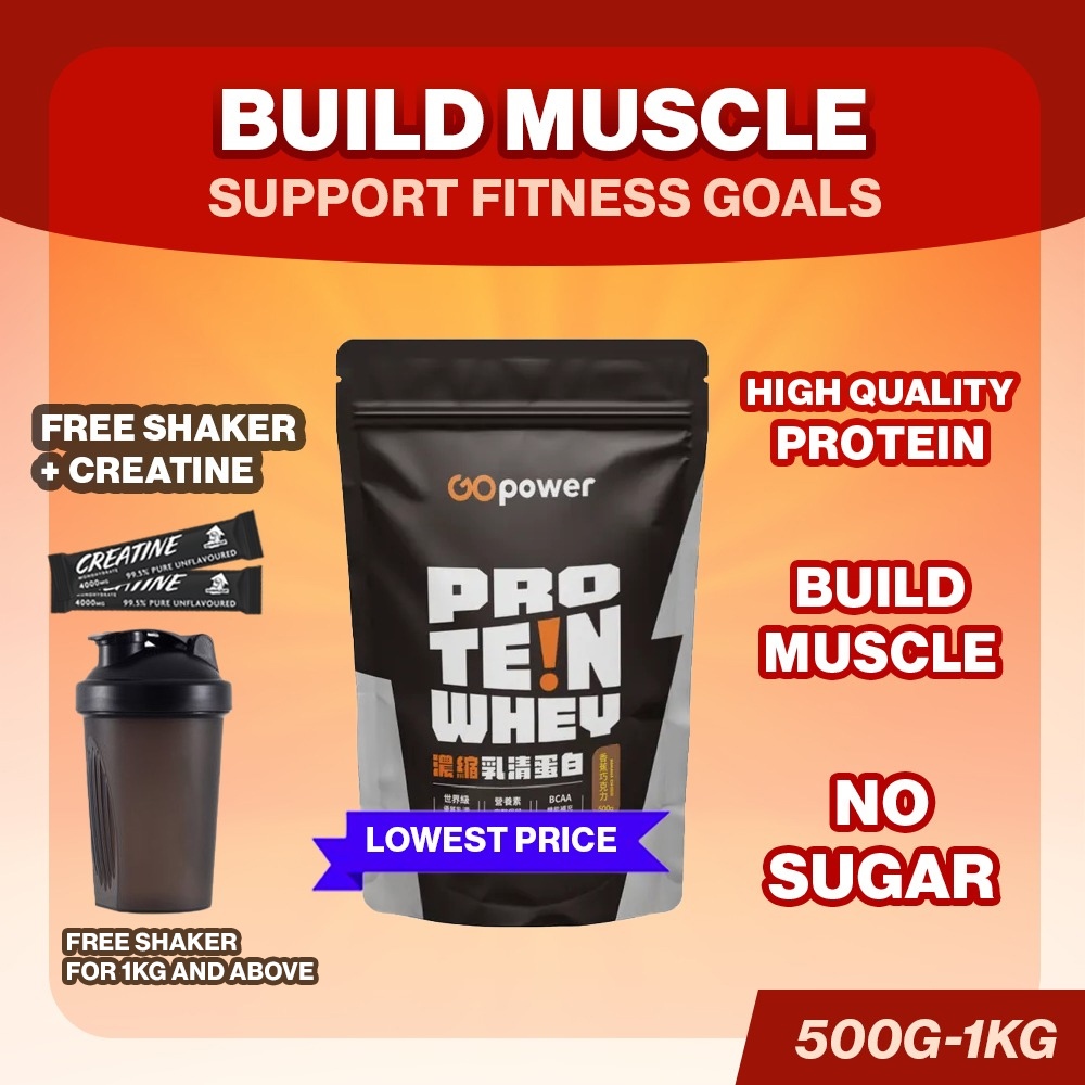 (Free Shaker + Creatine) GoPower Whey Protein Powder 500g - 1kg Build Muscle Low Sugar Indulgent ...