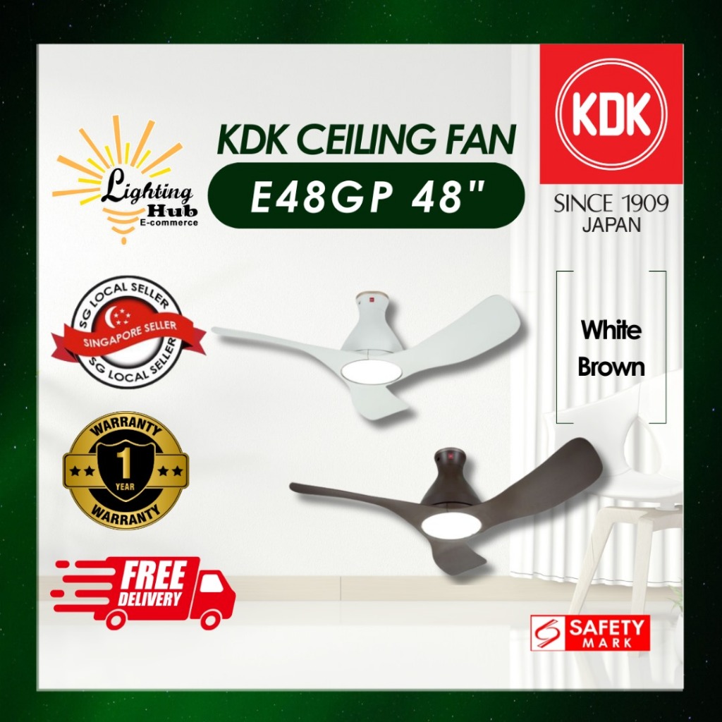 KDK Ceiling Fan (E48GP)/ DC MOTOR / TRI-TONE LED LIGHT/WITH REMOTE ...