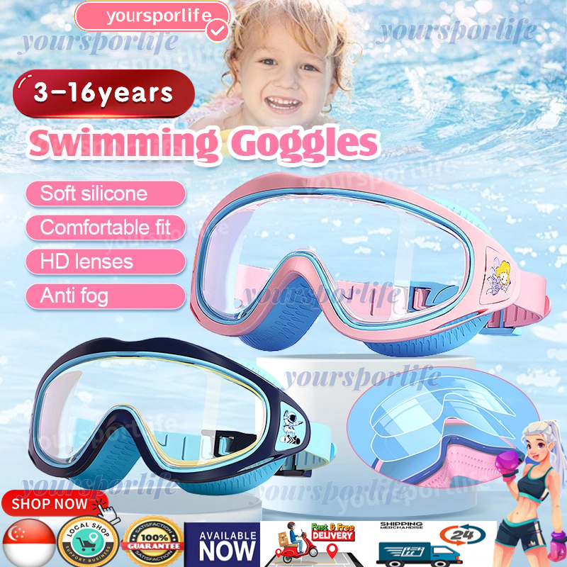 【SG seller】Kids Big Frame Swimming Goggles with Earplugs Anti-fog ...