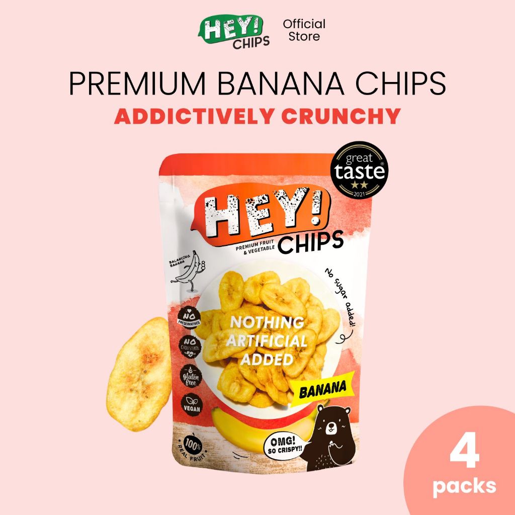 Hey! Chips Banana Crisps x 4 (Fruit Snacks for Kids, Halal, Gluten-Free ...