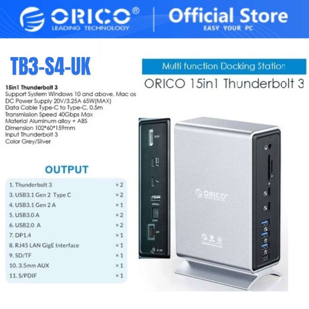 ORICO 15-in-1 Thunderbolt 3 Multifunction Docking Station, Support 40gbps Fast Transmission (TB3 ...