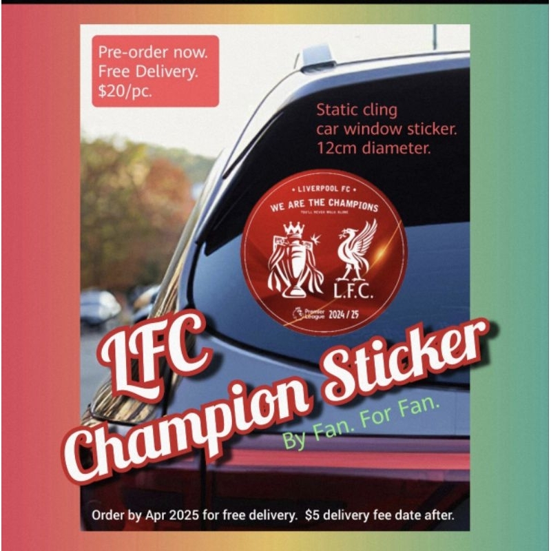 Liverpool EPL24/25 Champion Sticker (Static Cling Car Window Decal ...