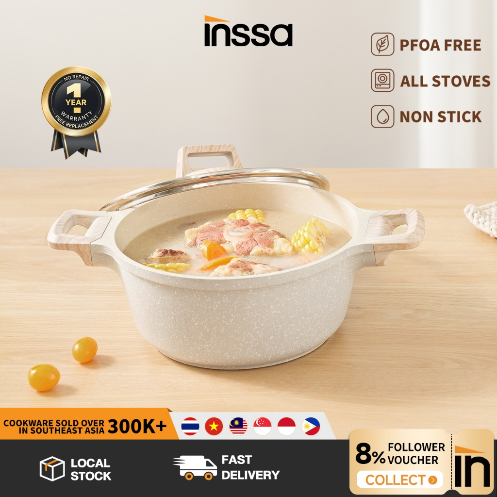 Inssa 24cm Soup Pot Vanilla Gelato Series Cookware Non Stick Coating ...