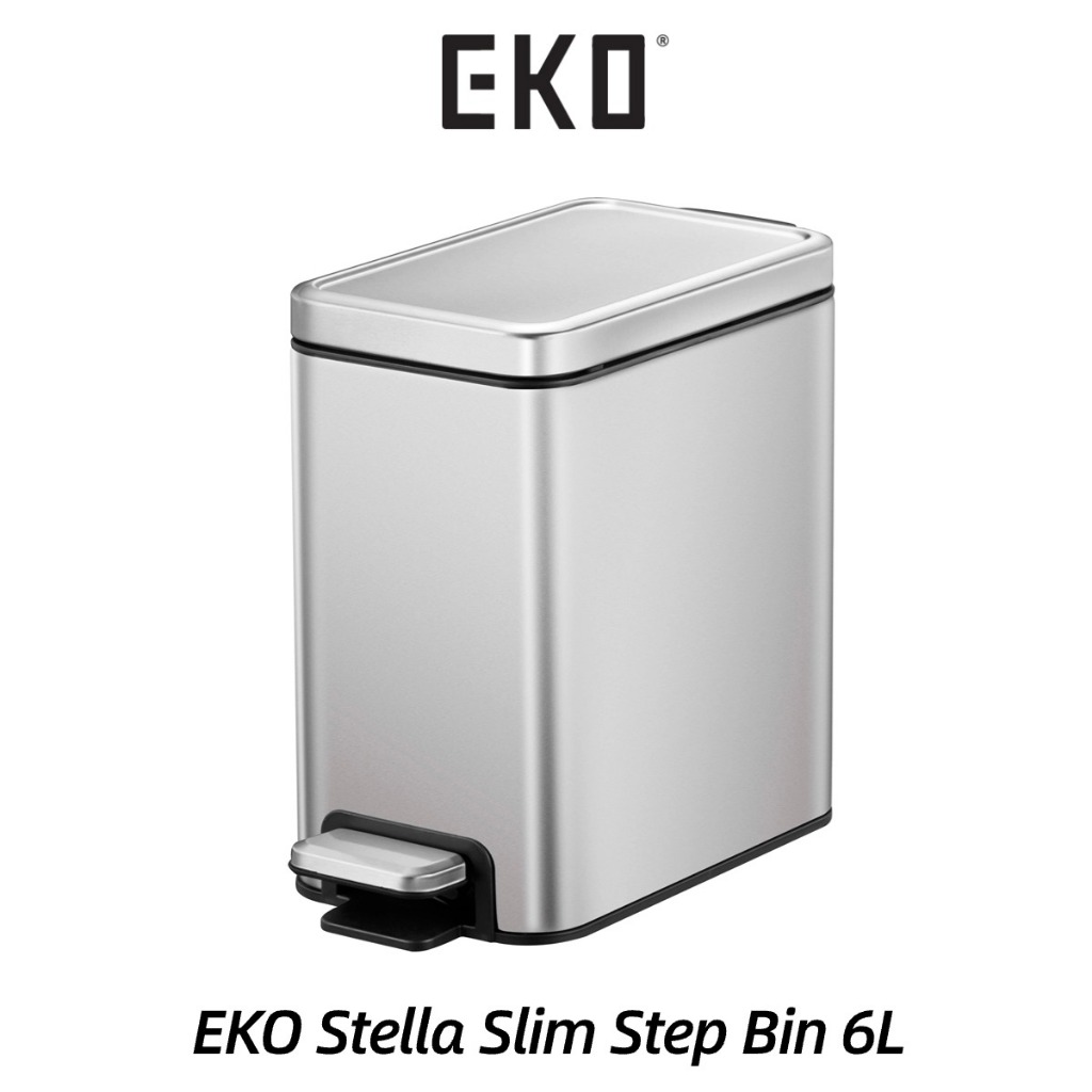 Eko Stella Slim Dustbin 6L Soft Closing Waste Bin Stainless Steel Step Bin Trash Bins Waste Bin ...