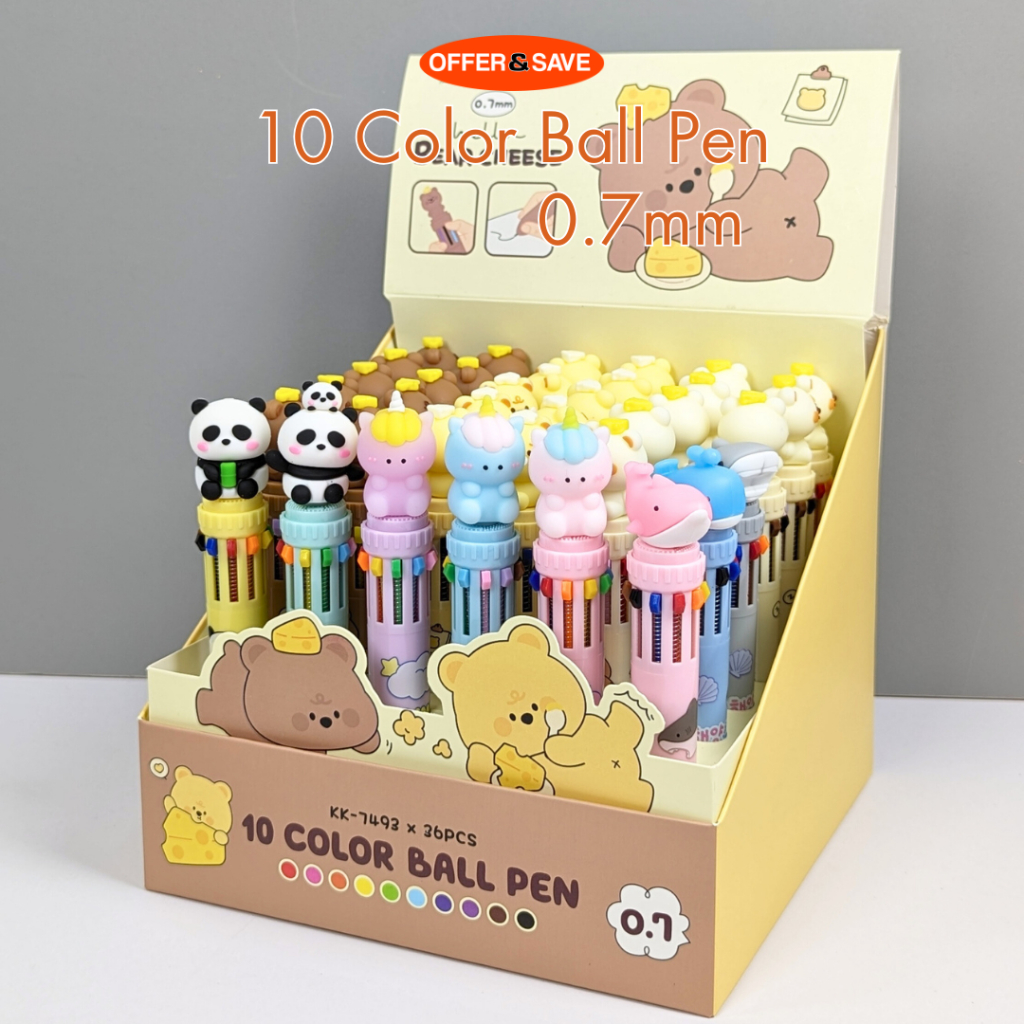 KUKI Cute Cartoon 10 Color Ballpoint Color Pen 0.7mm 10 Color in 1 ...