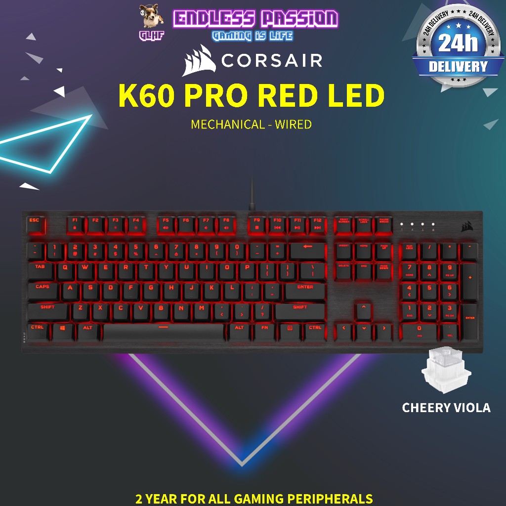 Corsair K60 PRO Mechanical Gaming Keyboard, Backlit Red LED, CHERRY ...