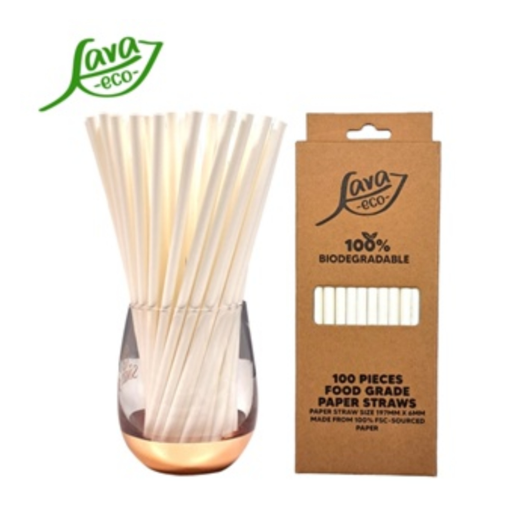 LavaEco Biodegradable Paper Straws 100 PCS -Disposable Eco-Friendly 100 ...