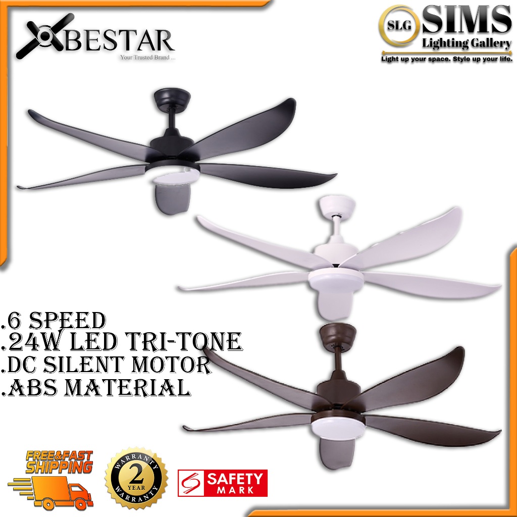 Bestar Vino 5 Blades DC Motor Ceiling Fan with 24W-3 Tone LED and ...