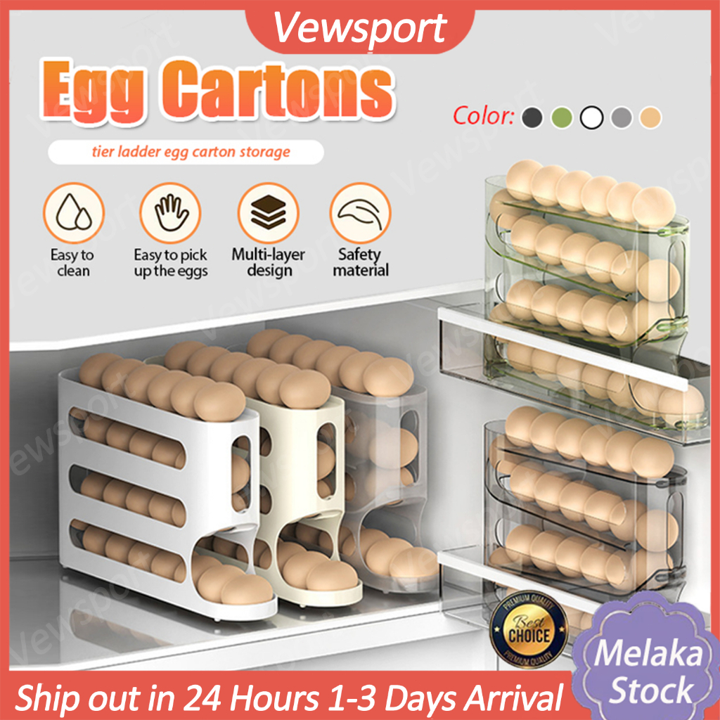 30 Grids Egg Storage Organizer/ 3 Tier Egg Rack Tray/ Automatic Rolling ...