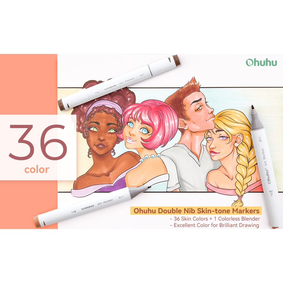 Ohuhu Alcohol Markers 36 Skin-Tone Colors for Portrait Illustration ...