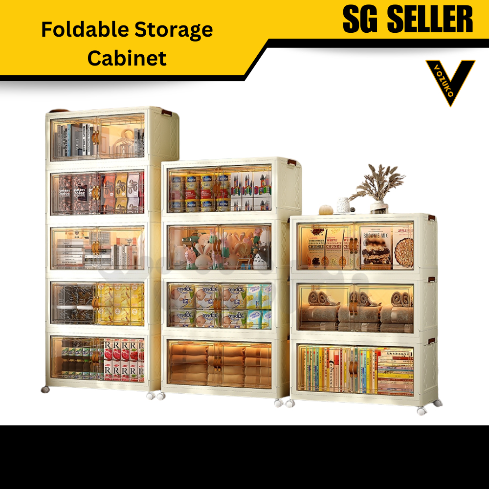 [SG SELLER] Foldable Storage Cabinet with Large Capacity, Magnetic Door ...